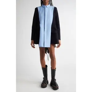 Sacai Mixed Media Jacket In Blue X D/Navy X Khaki - 60% Off